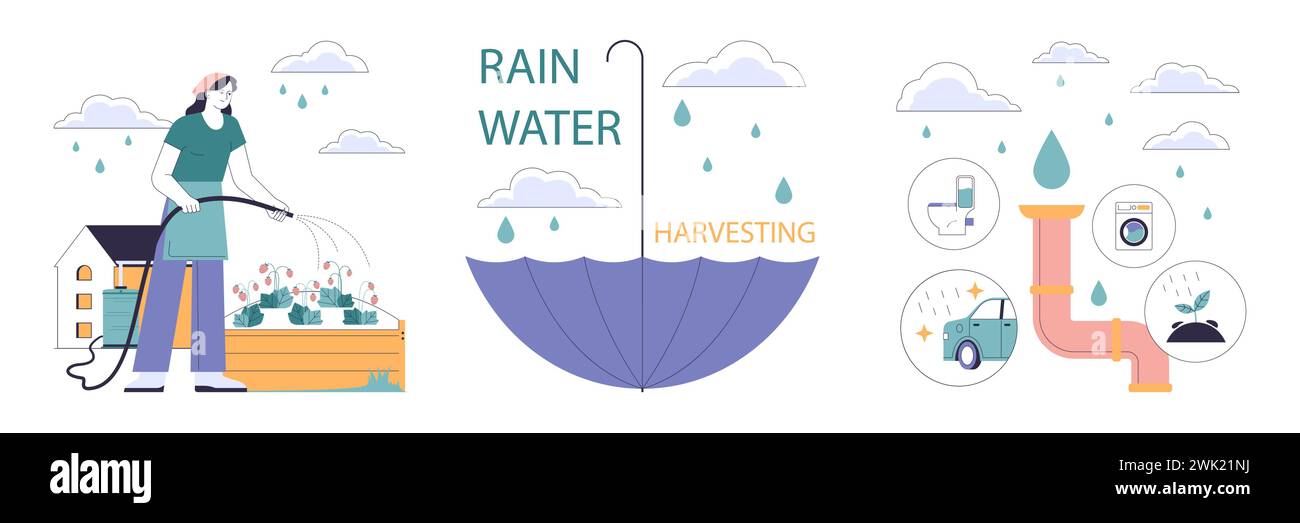 Rainwater harvesting set. Sustainable practice of urban water ...