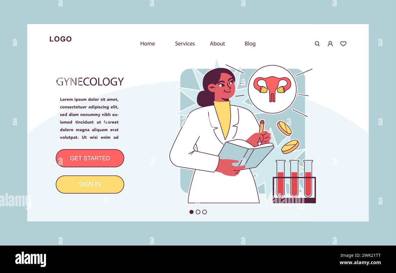 Gynecology web or landing, Women's health. Gynecologist study uterus. Human anatomy, ovary and ...