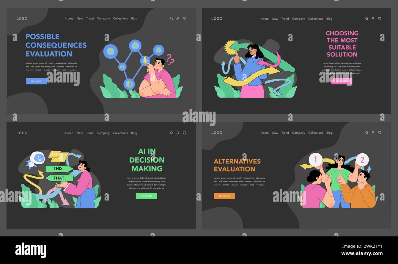 Decision making process set. Evaluating consequences, assessing risks ...