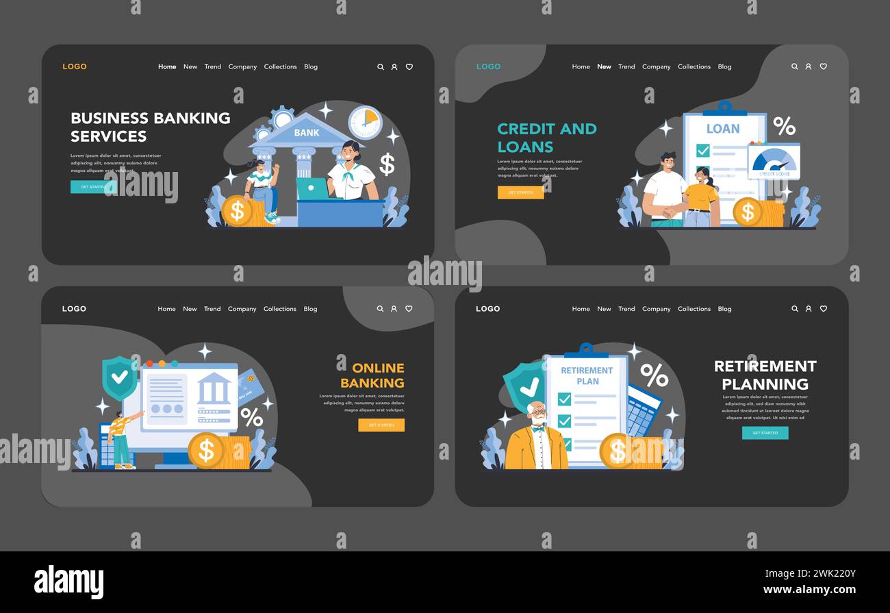 Core Banking Services night or dark mode web or landing page. A visual ...
