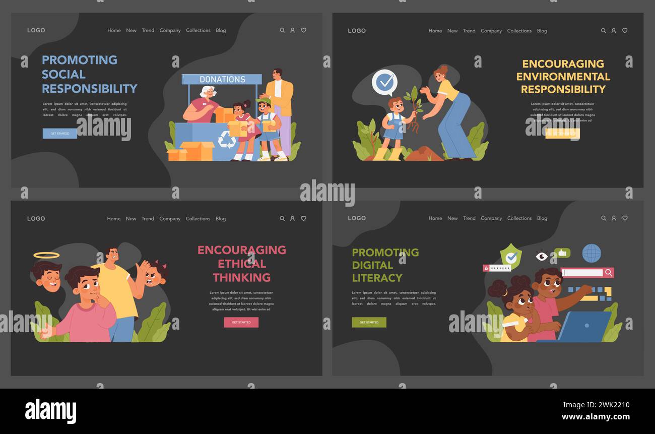 Child development concept set. Kids learning about charity ...