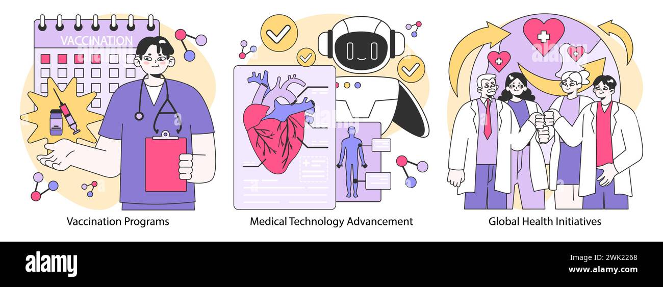 Medical research and healthcare set. Innovative diagnosis and treatment ...
