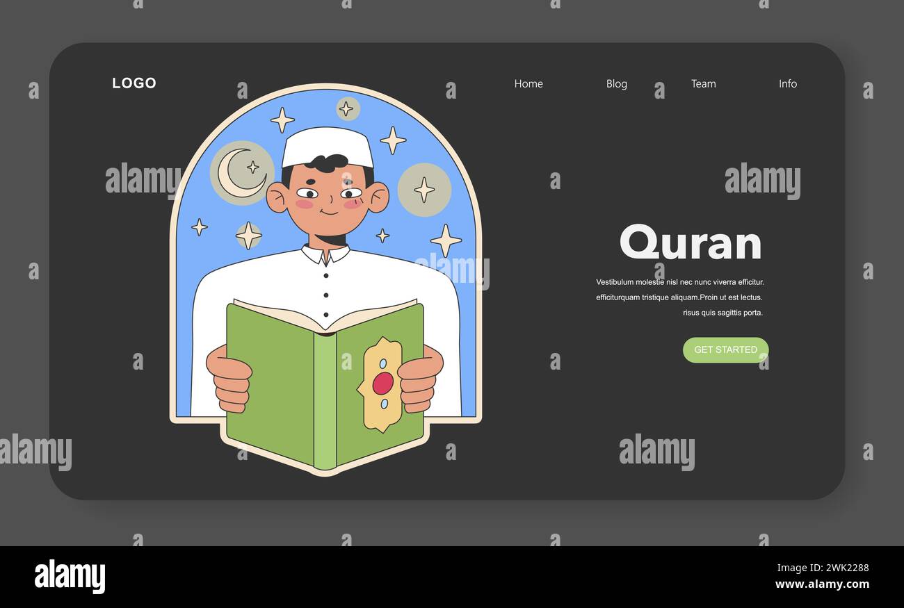 Quran reading illustration. A young Muslim engaging with the holy text ...