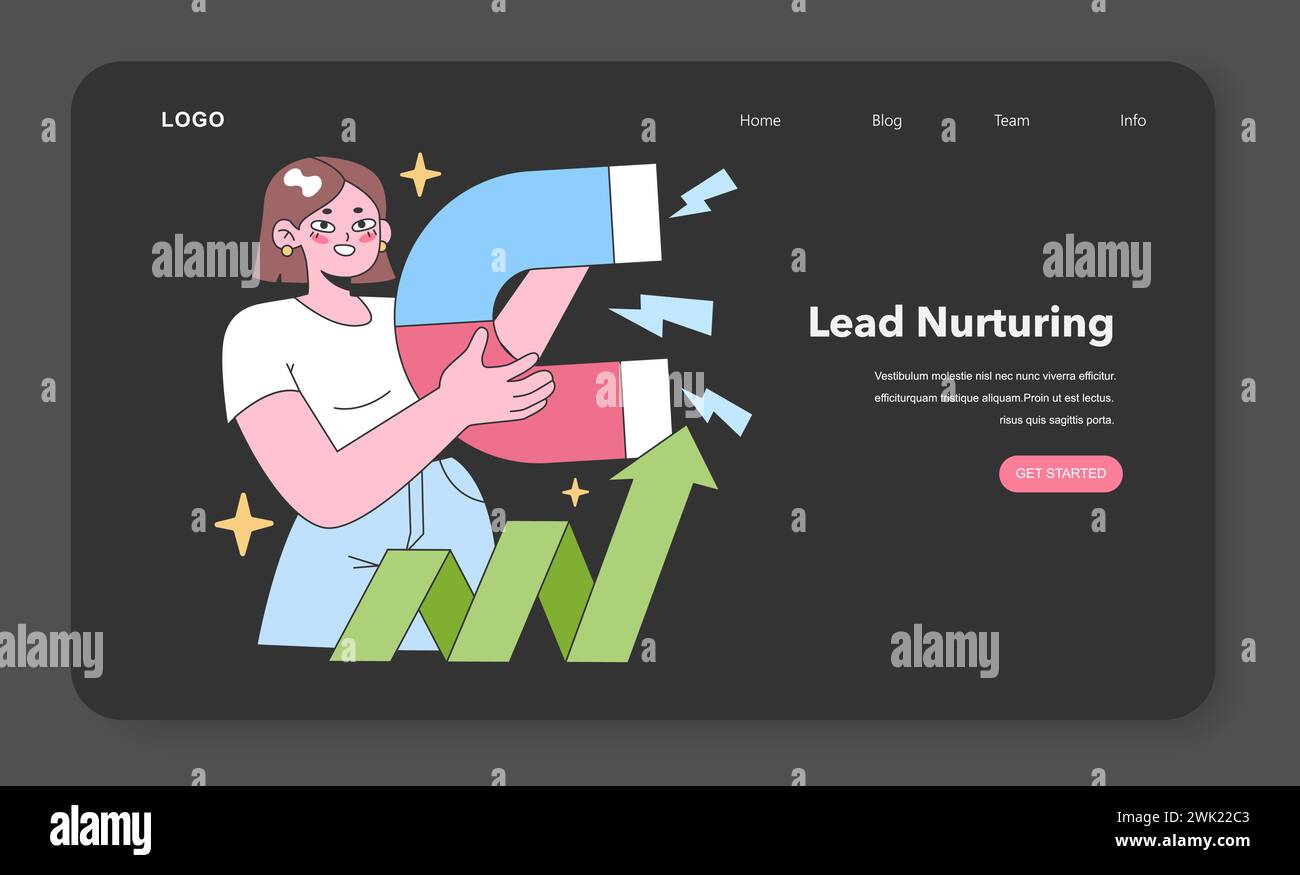 Focused woman engaging in lead nurturing, manipulating growth chart and magnet to attract ...