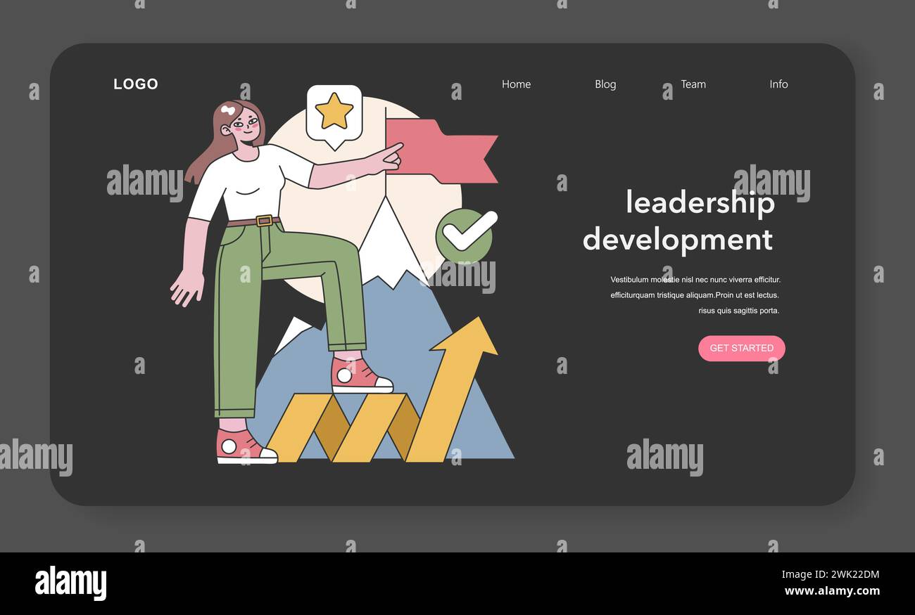 Leadership growth visualized by an aspiring leader climbing success ...