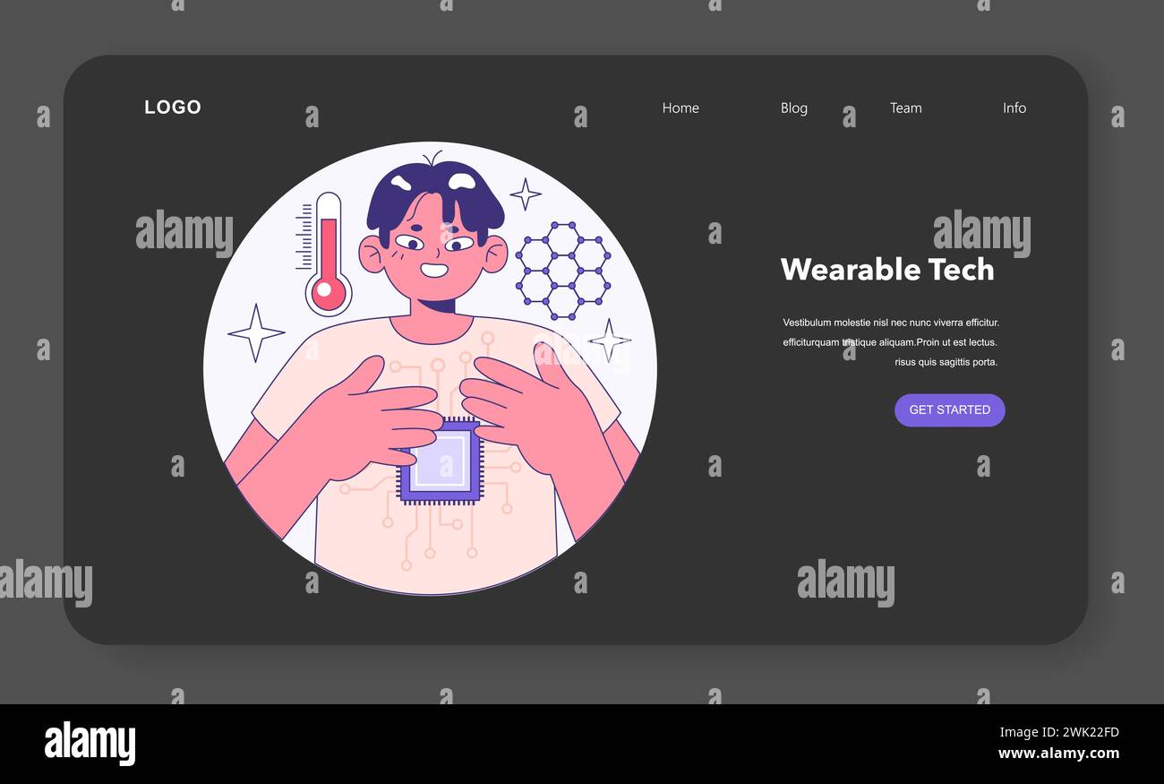 Wearable technology night or dark mode web banner or landing page ...