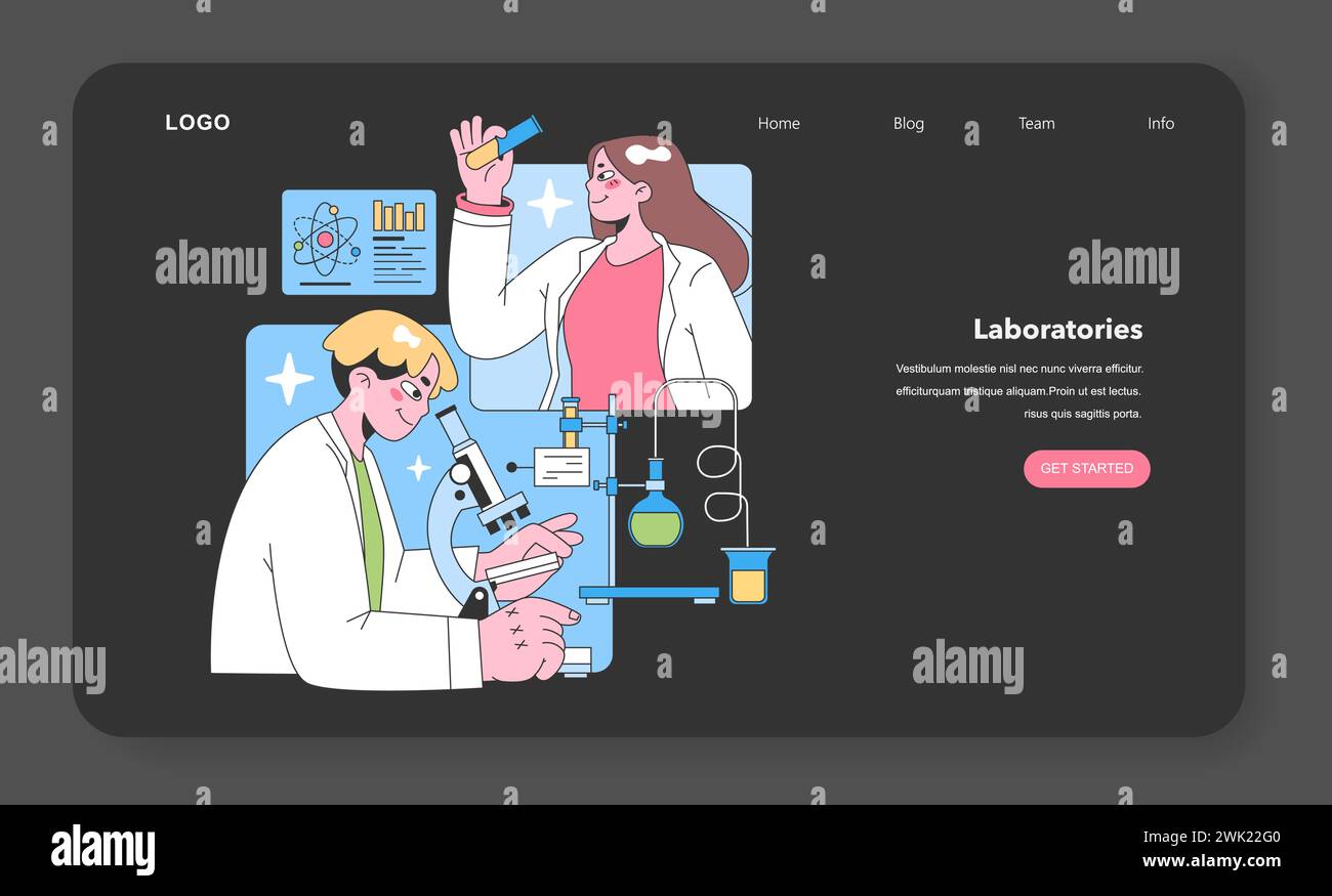 Laboratory research concept. Two scientists diligently analyzing ...