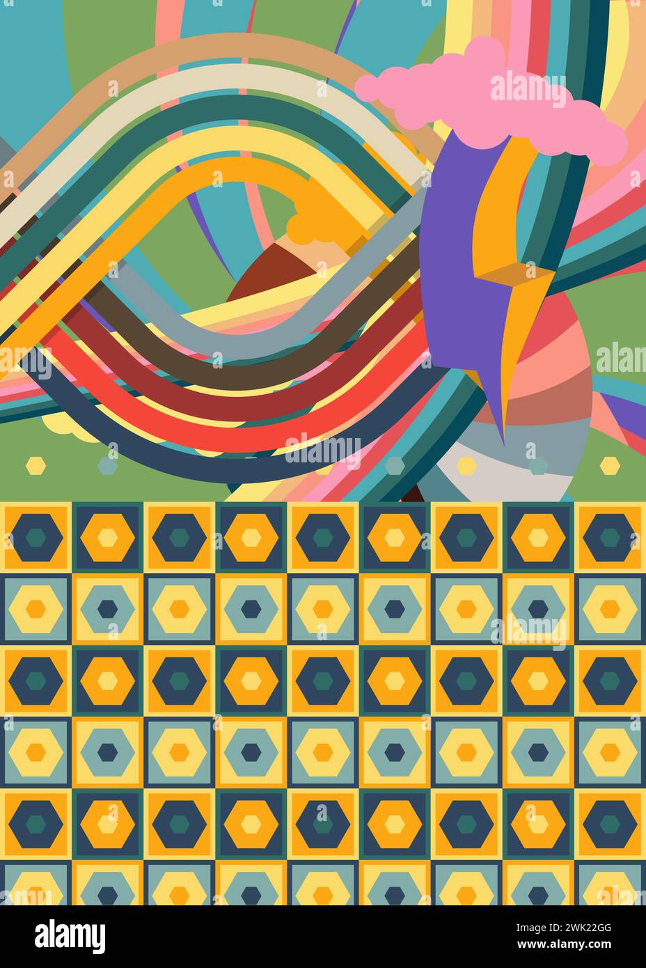 Retro 70s Background. Groovy abstract 1970s art template. Vintage ...