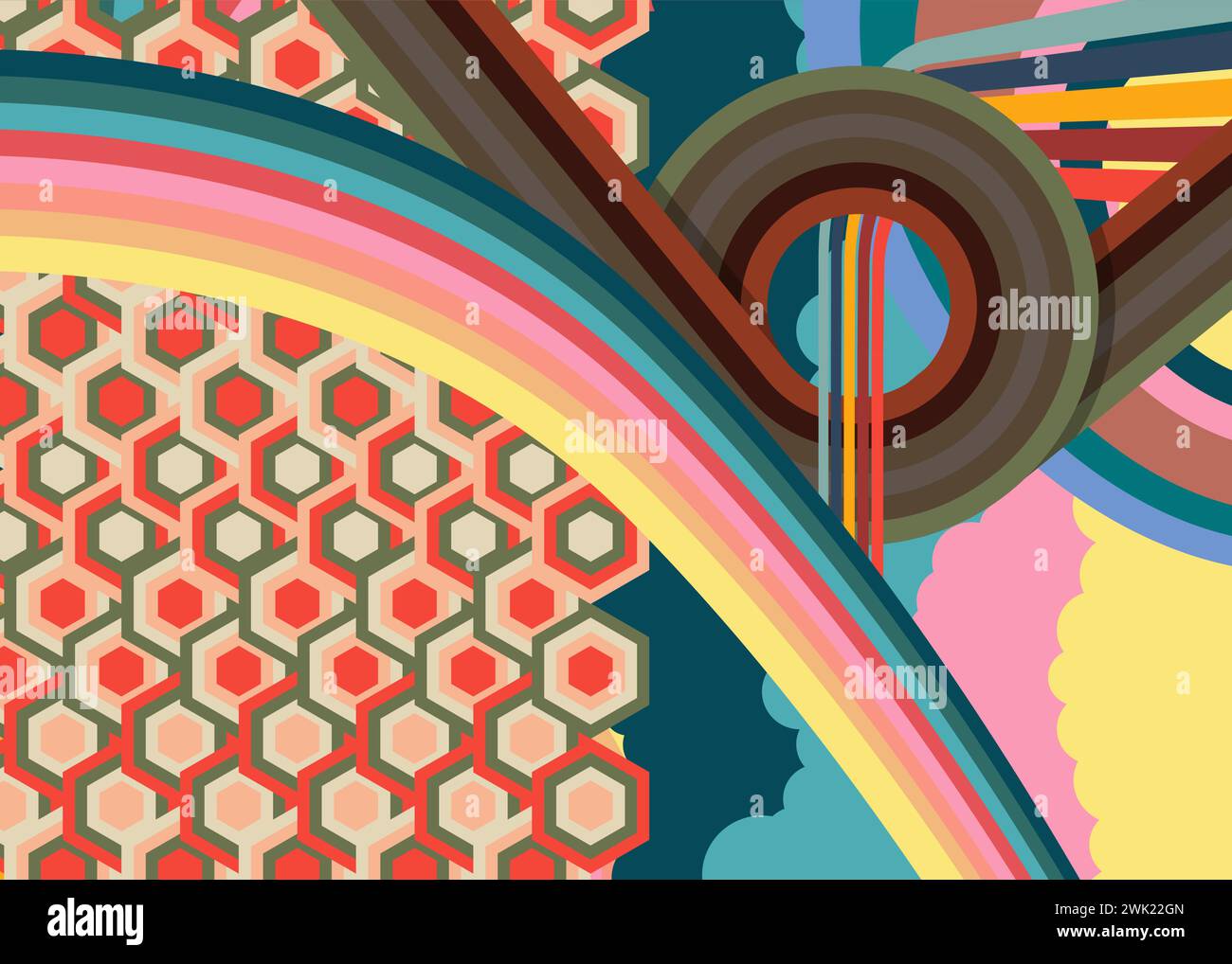 Retro 70s Background. Groovy abstract 1970s art template. Vintage ...