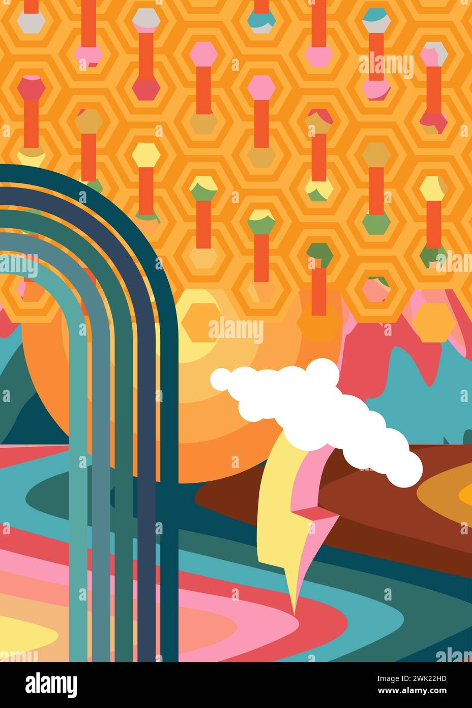 Retro 70s Background. Groovy abstract 1970s art template. Vintage ...