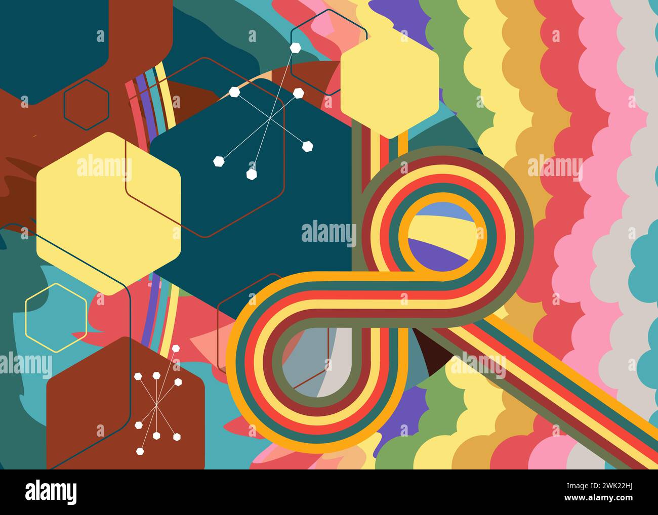 Retro 70s Background. Groovy abstract 1970s art template. Vintage ...