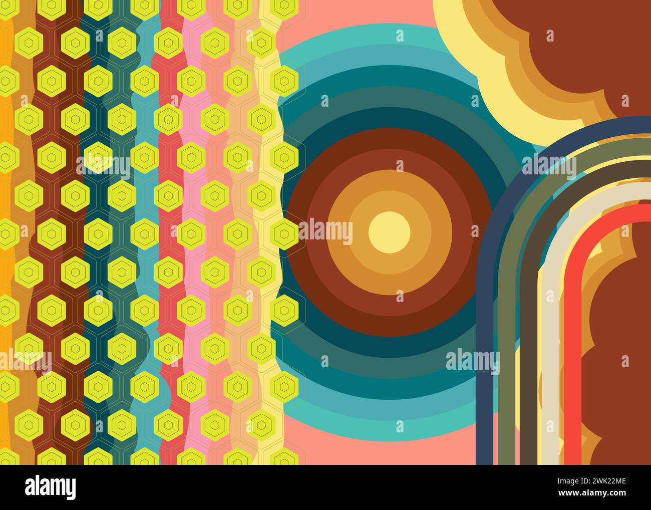 Retro 70s Background. Groovy abstract 1970s art template. Vintage ...