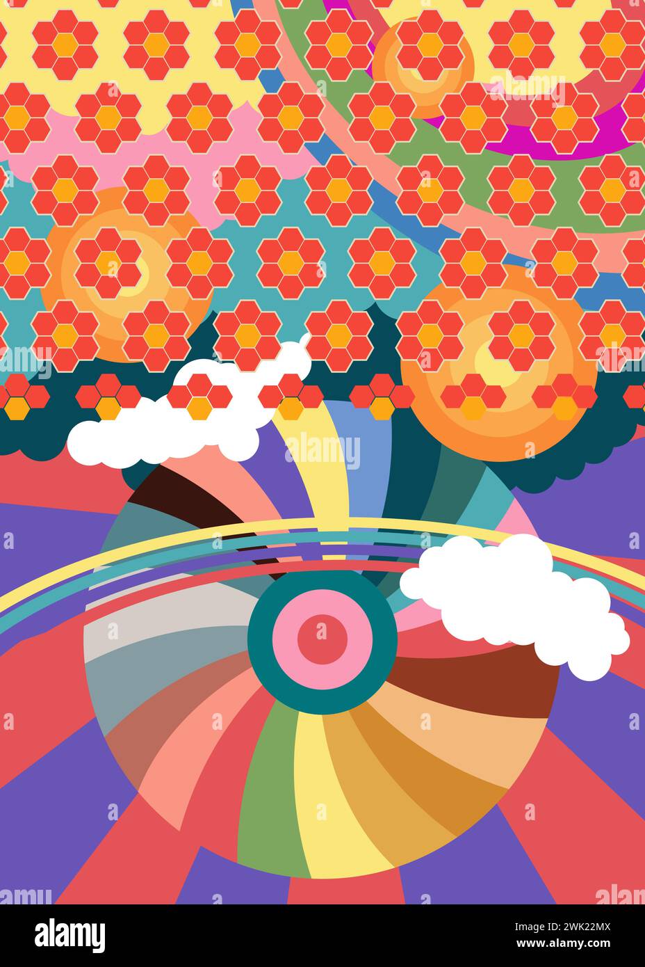 Retro 70s Background. Groovy abstract 1970s art template. Vintage ...