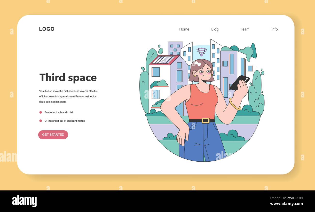 Third place web banner or landing page. Social surroundings, separate ...
