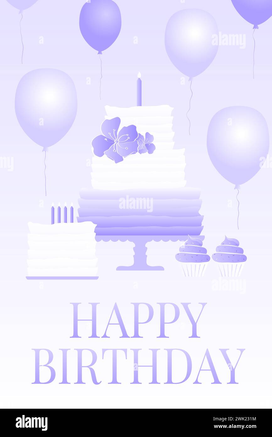 Purple Happy Birthday Congratulation Card or Postcard Illustration With ...
