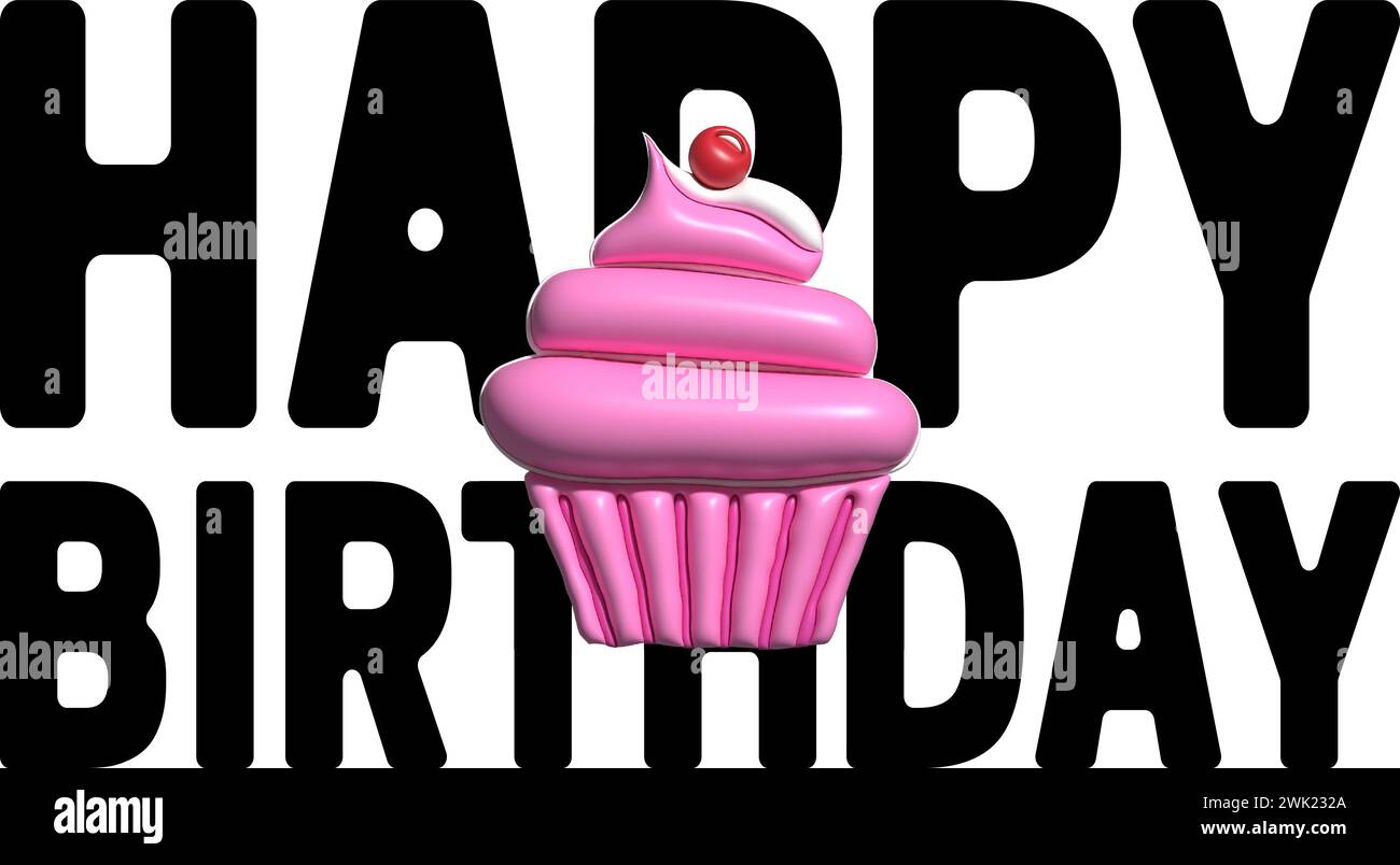 Happy Birthday Inflatable 3D Cupcake Illustration Stock Vector Image ...
