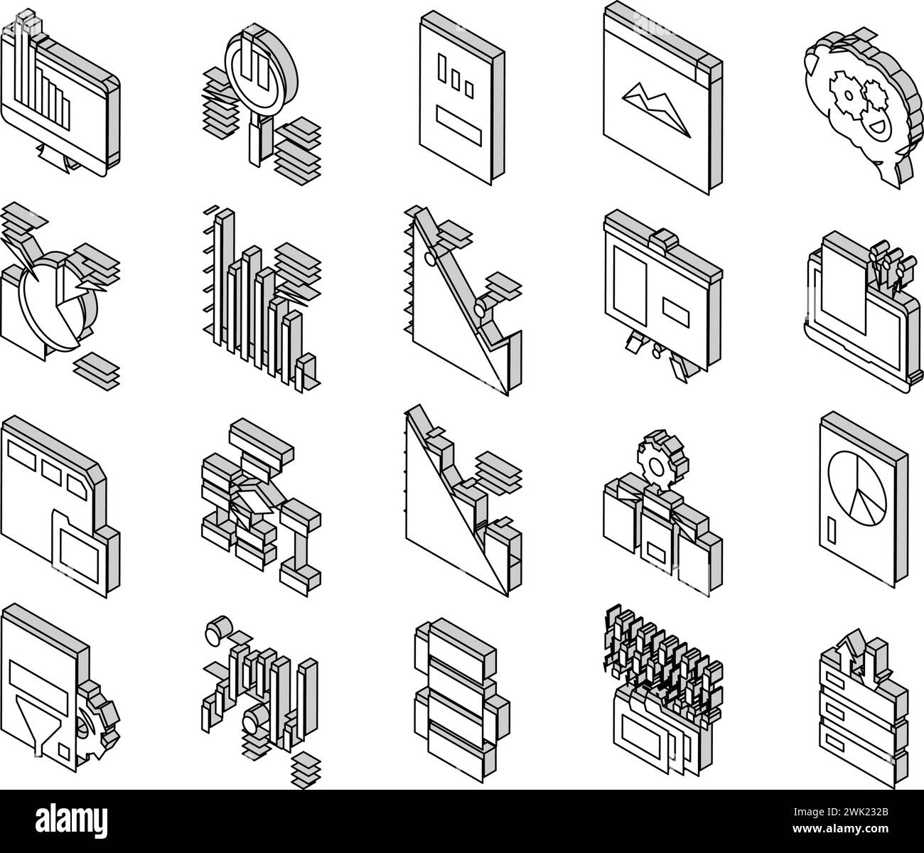 Set of diagram and graph color icons Black and White Stock Photos ...