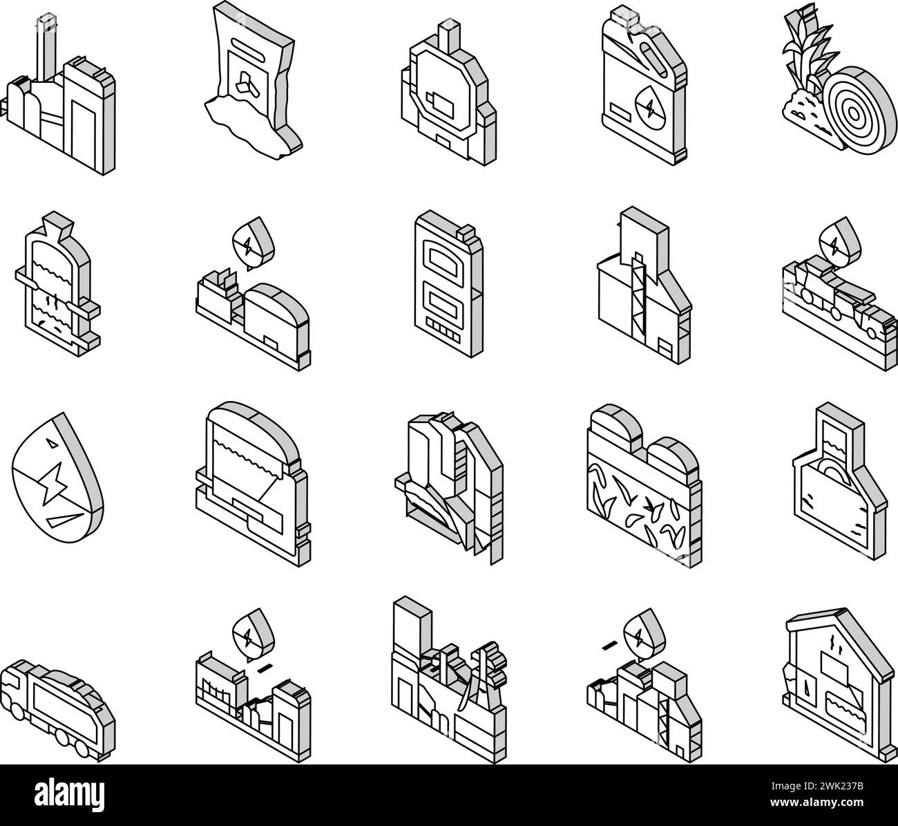 biomass energy plant power isometric icons set vector Stock Vector ...