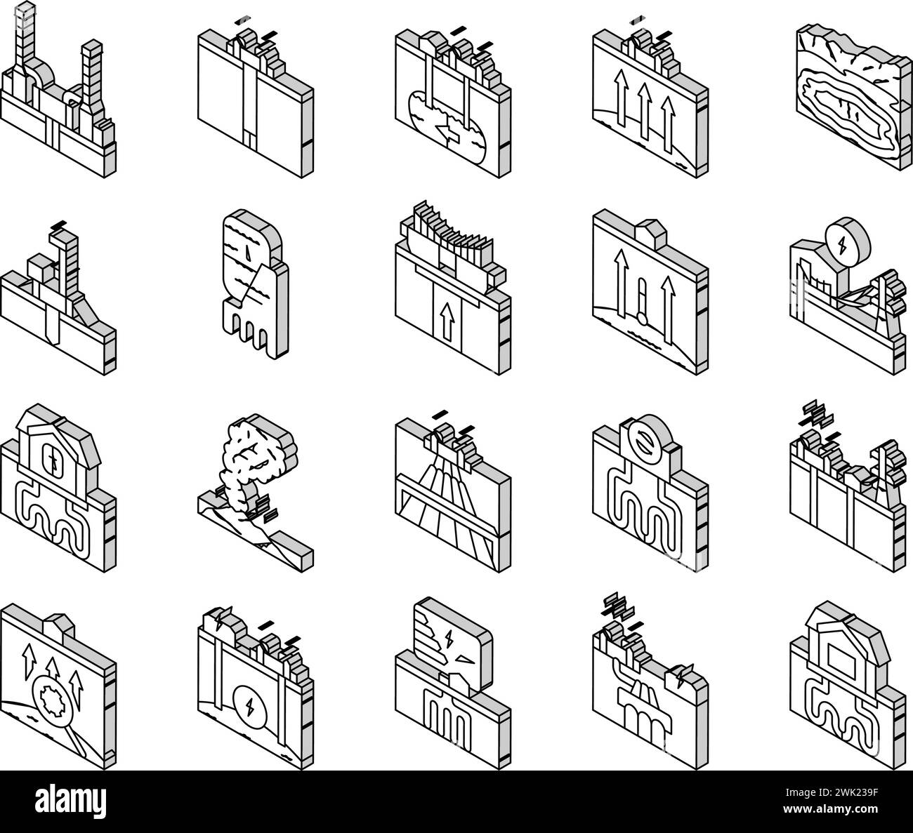 geothermal energy power plant isometric icons set vector Stock Vector ...