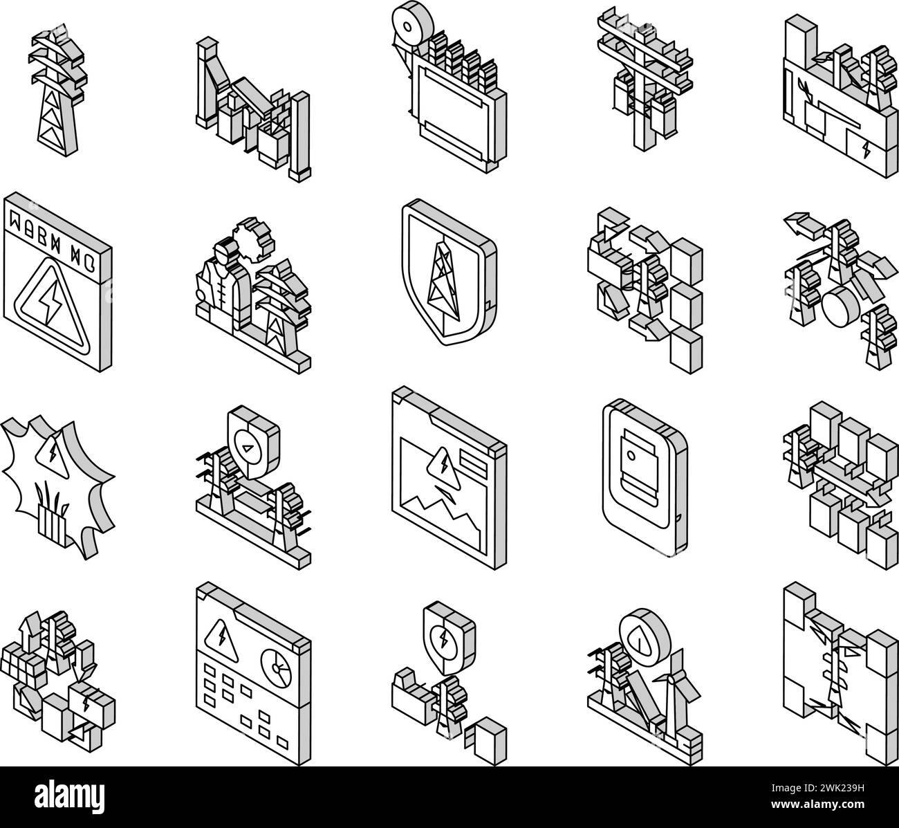 electric grid energy power isometric icons set vector Stock Vector ...