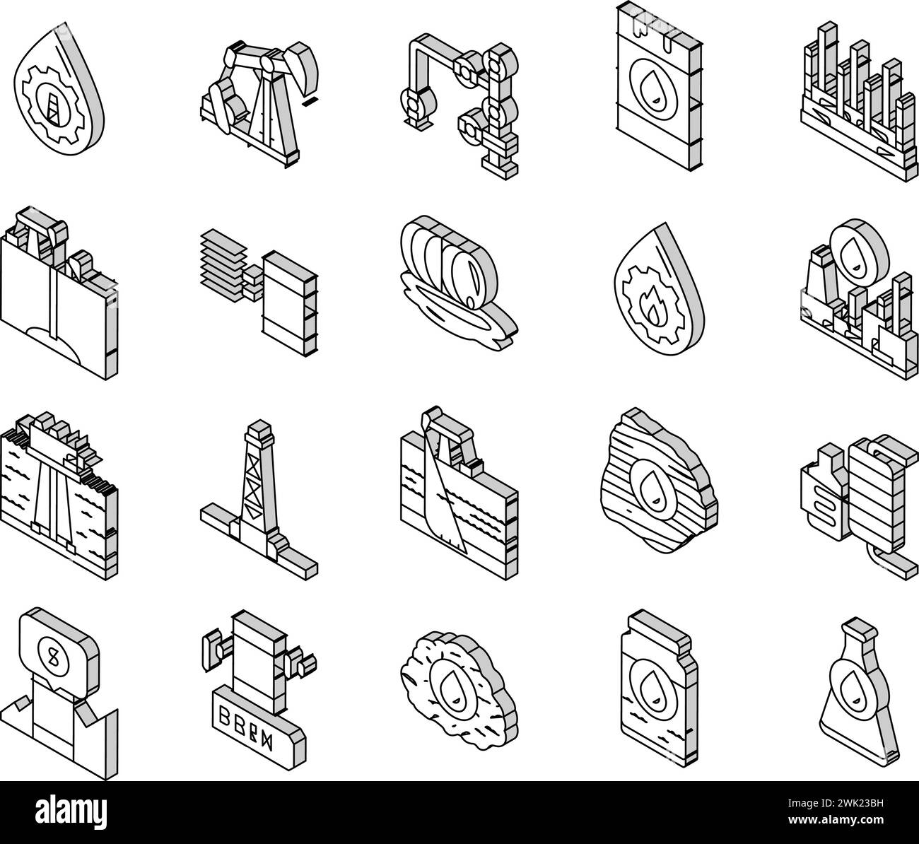 oil industry factory plant isometric icons set vector Stock Vector ...