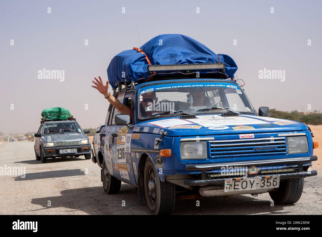 One of the Hungarian Teams called Wartburg DDR waves at the camera as ...