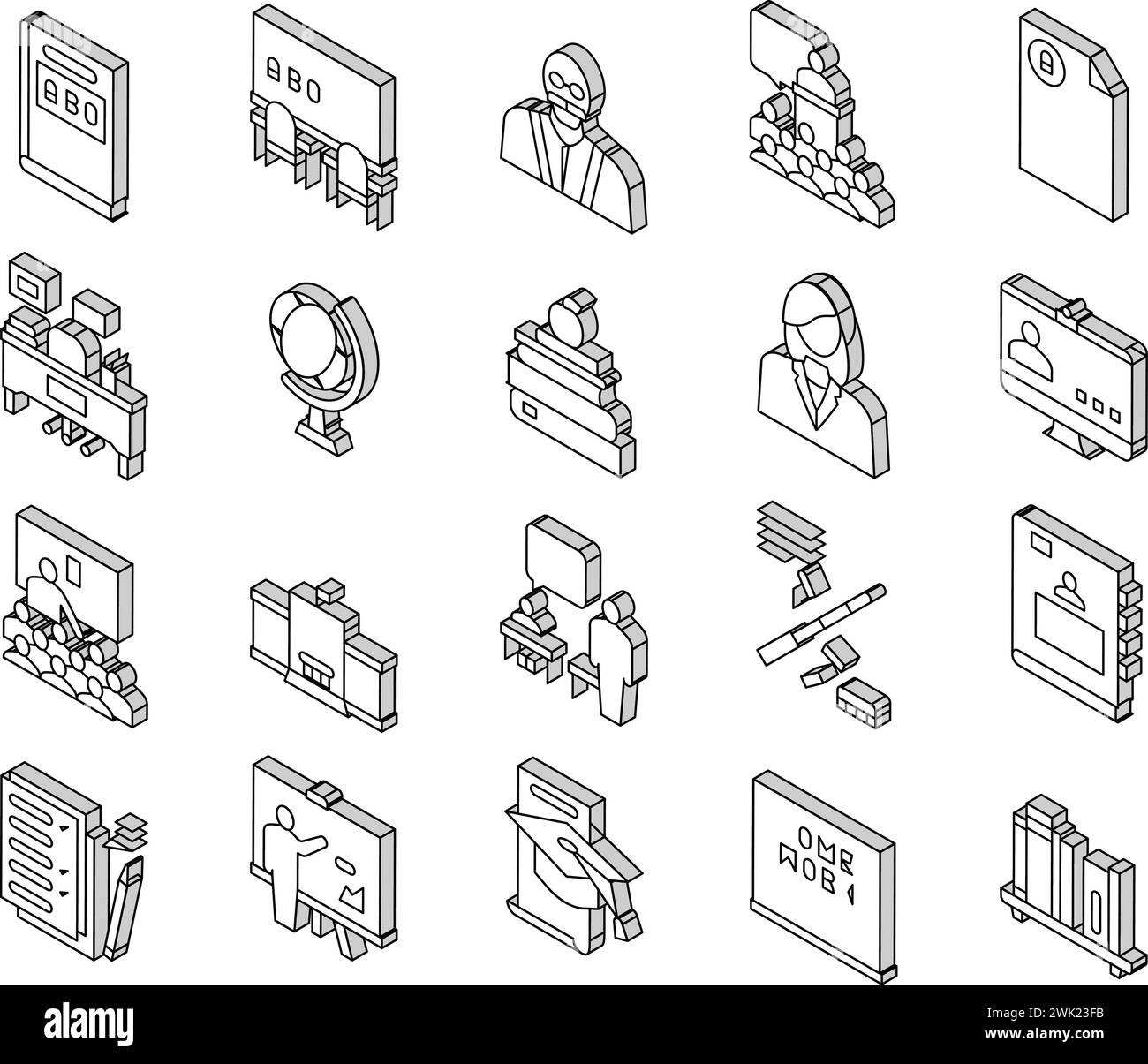 Isometric icons school Black and White Stock Photos & Images - Alamy