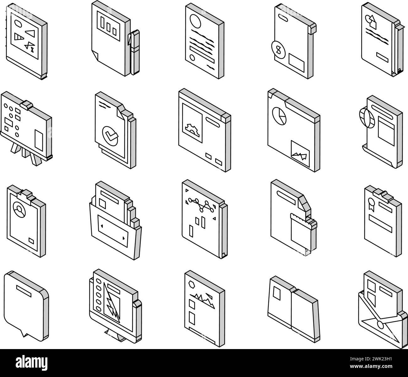 Reports Documentation Collection Isometric Icons Set Vector Stock