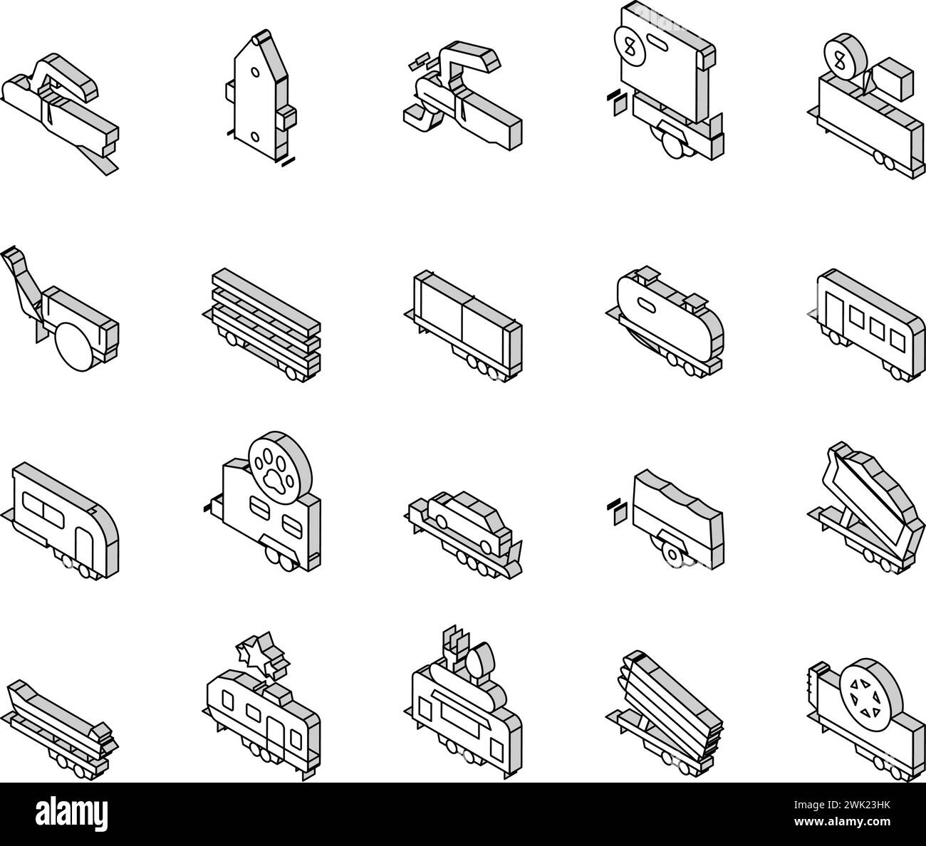 Trailer Transport Collection isometric icons set vector Stock Vector ...