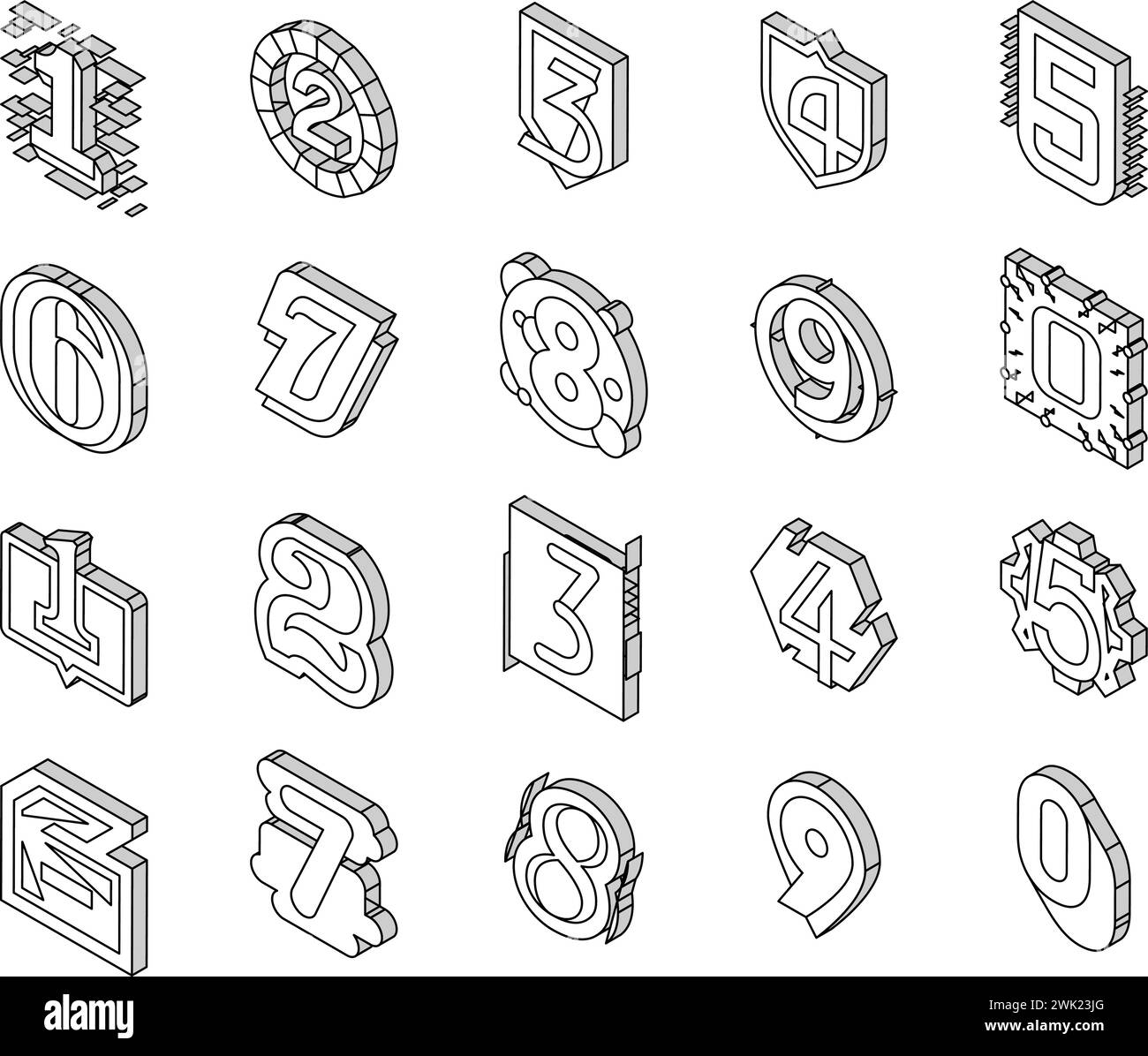 Numbers Numeral Title Collection isometric icons set vector Stock ...