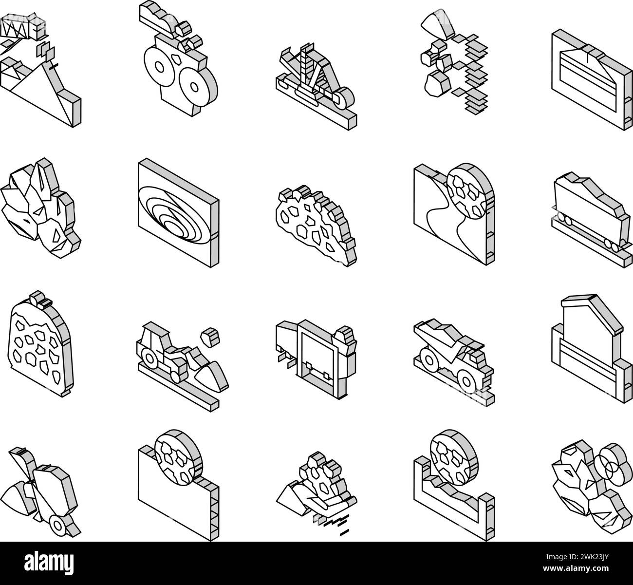 Crushed Stone Mining Collection isometric icons set vector Stock Vector ...