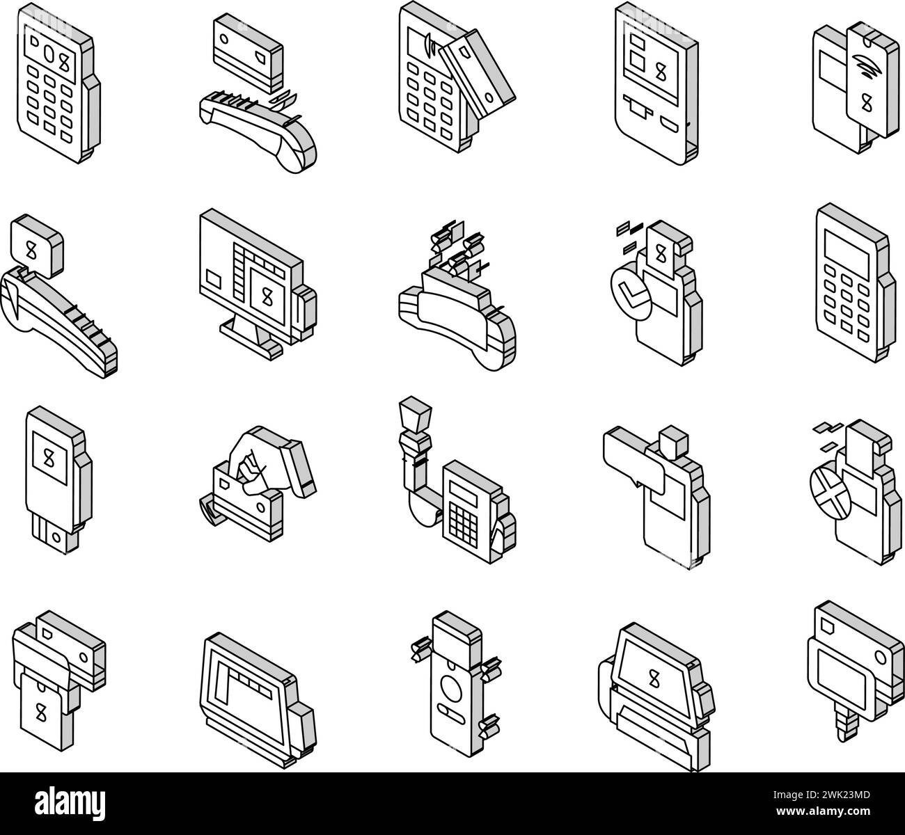Pos Terminal Device Collection isometric icons set vector Stock Vector ...