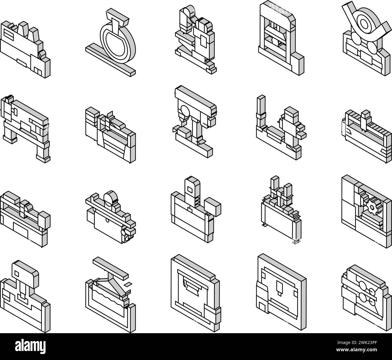 Metal Working Machine Collection Isometric Icons Set Vector Stock