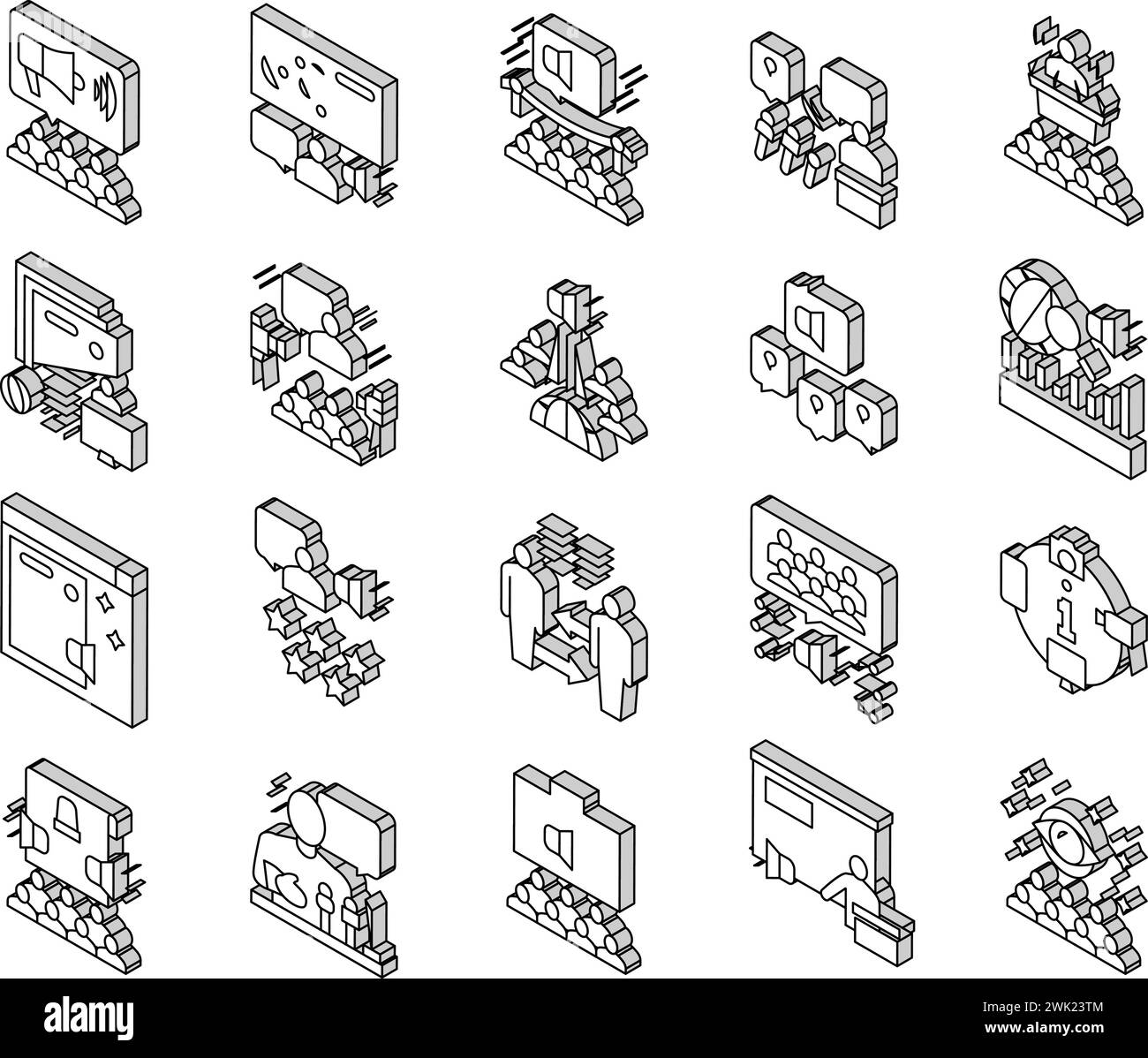 Pr Public Relations Collection isometric icons set vector Stock Vector ...