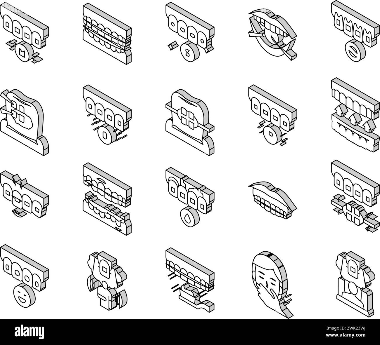 Tooth Braces Accessory Collection isometric icons set vector Stock ...