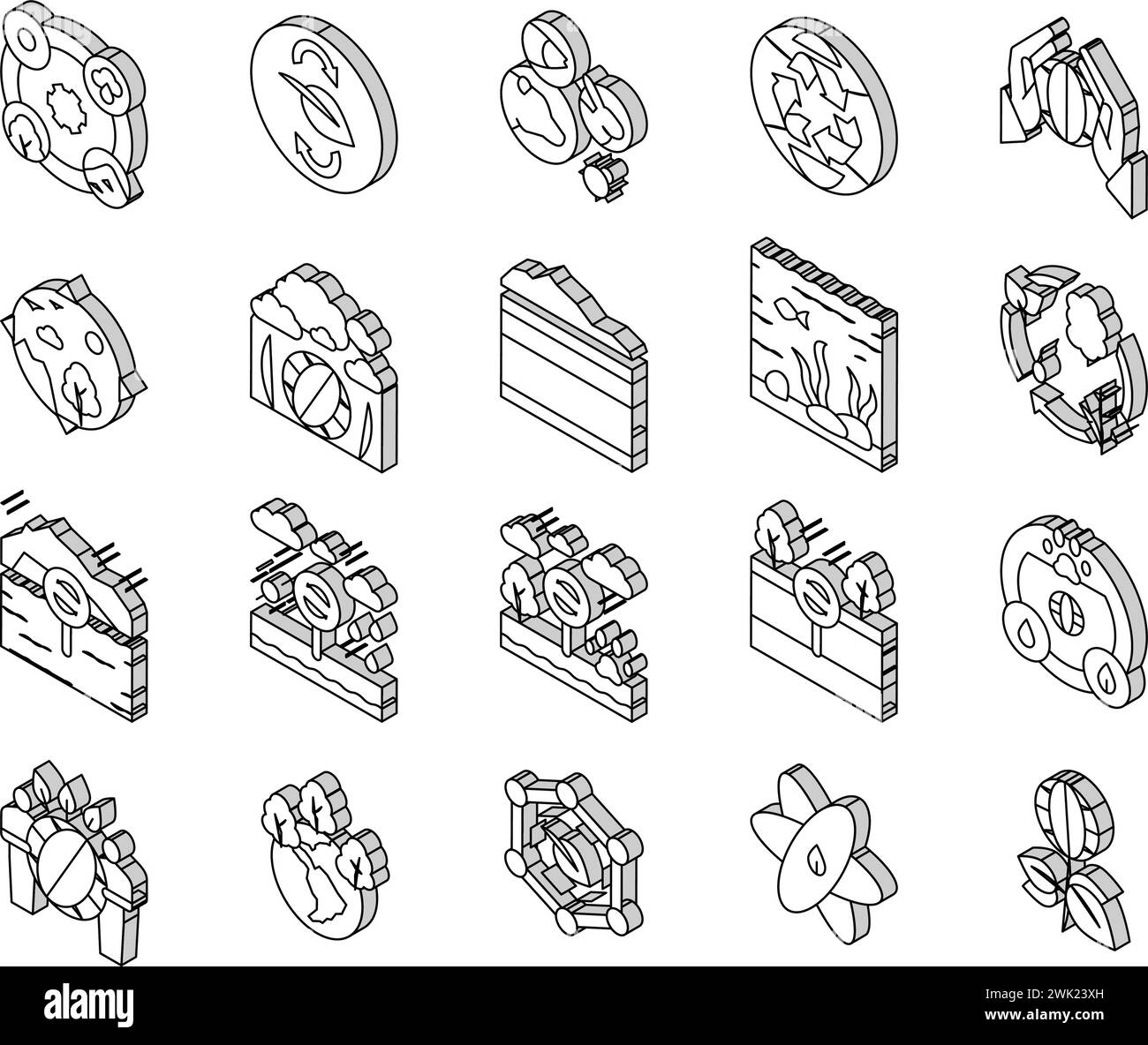 Ecosystem Environment Collection Isometric Icons Set Vector Stock