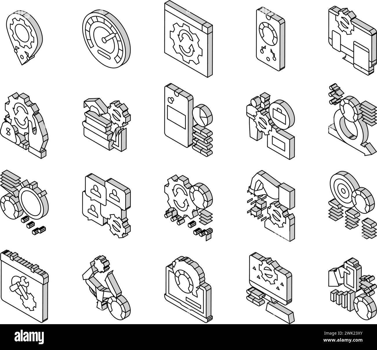 Optimize Operations Collection isometric icons set vector Stock Vector ...