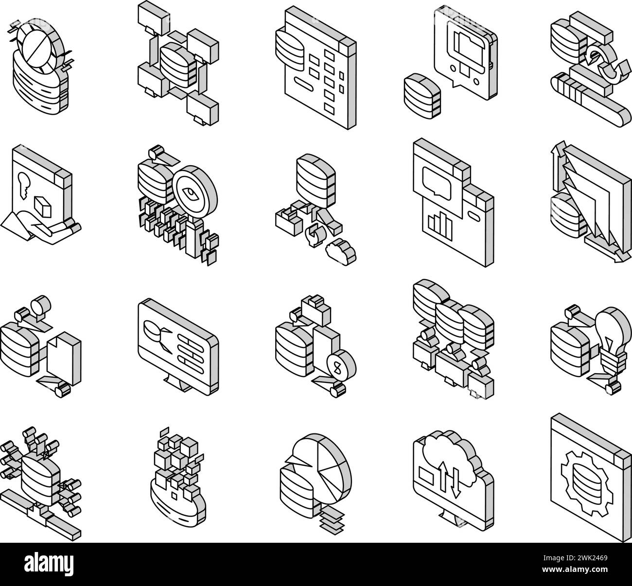 Digital Processing Collection isometric icons set vector Illustration ...