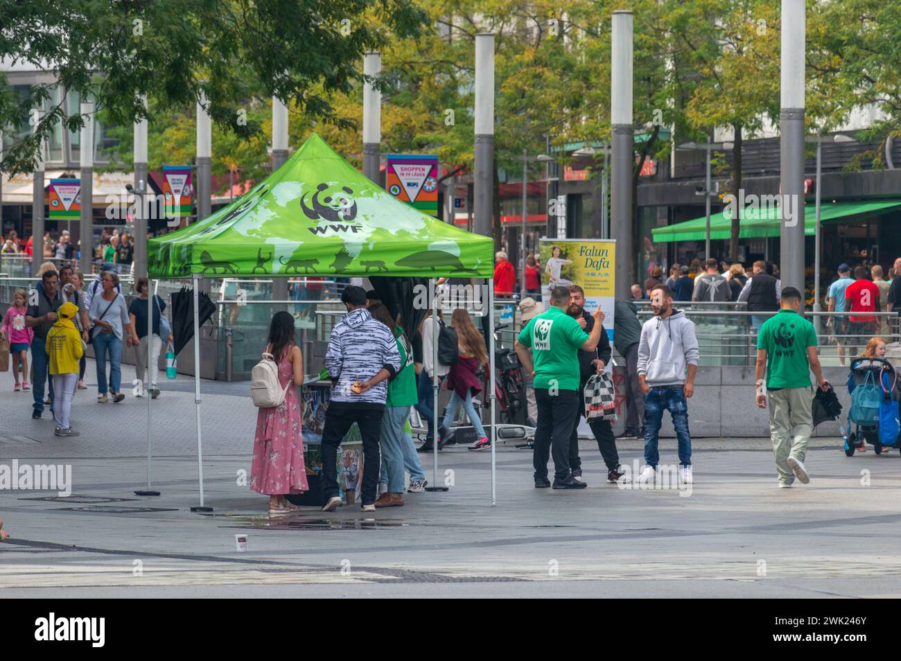 Hanover, Germany - July 29, 2023: WWF stand in city center of Hanover ...