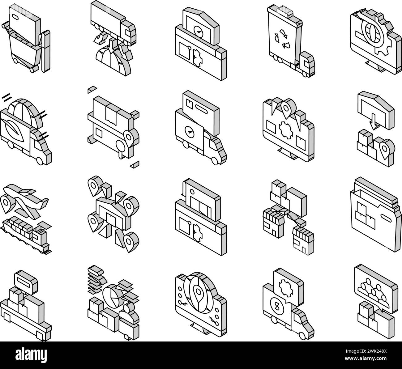 Logistics Business Collection Isometric Icons Set Vector Illustration