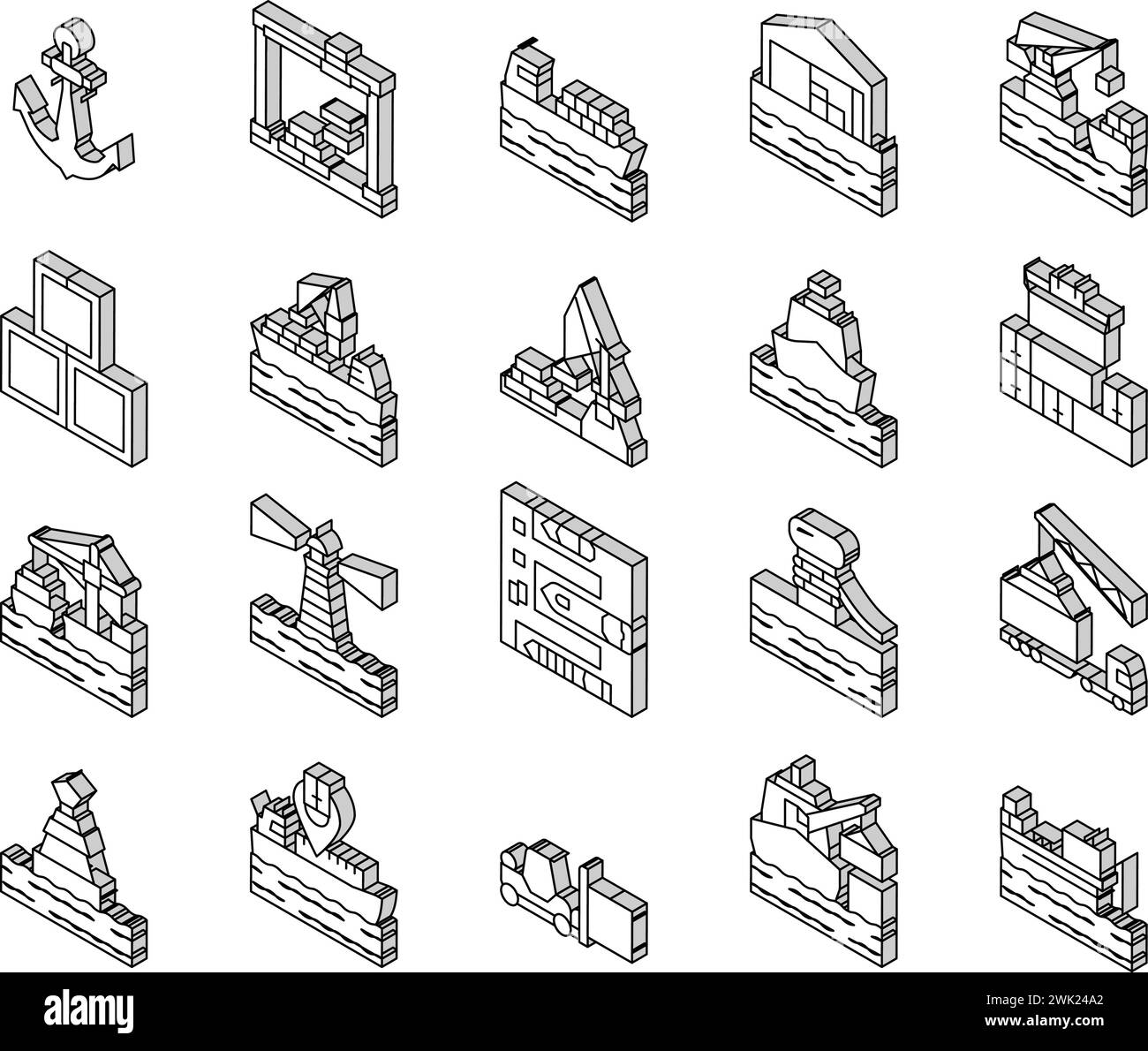 Container Port Tool Collection isometric icons set vector Stock Vector ...
