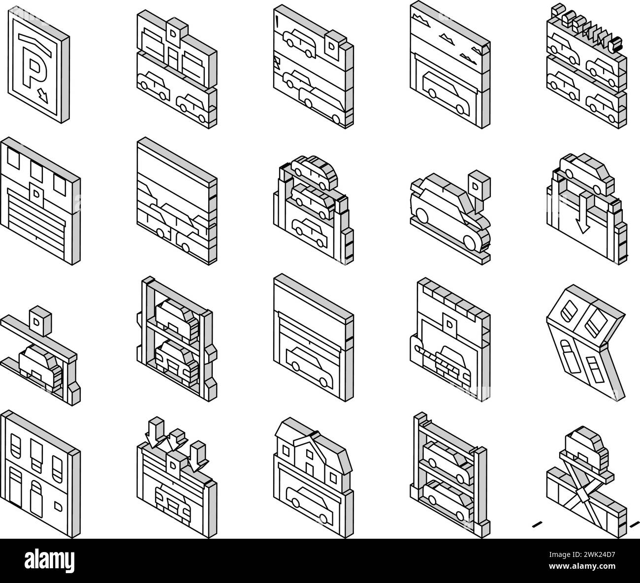 Underground Parking Collection isometric icons set vector Stock Vector ...