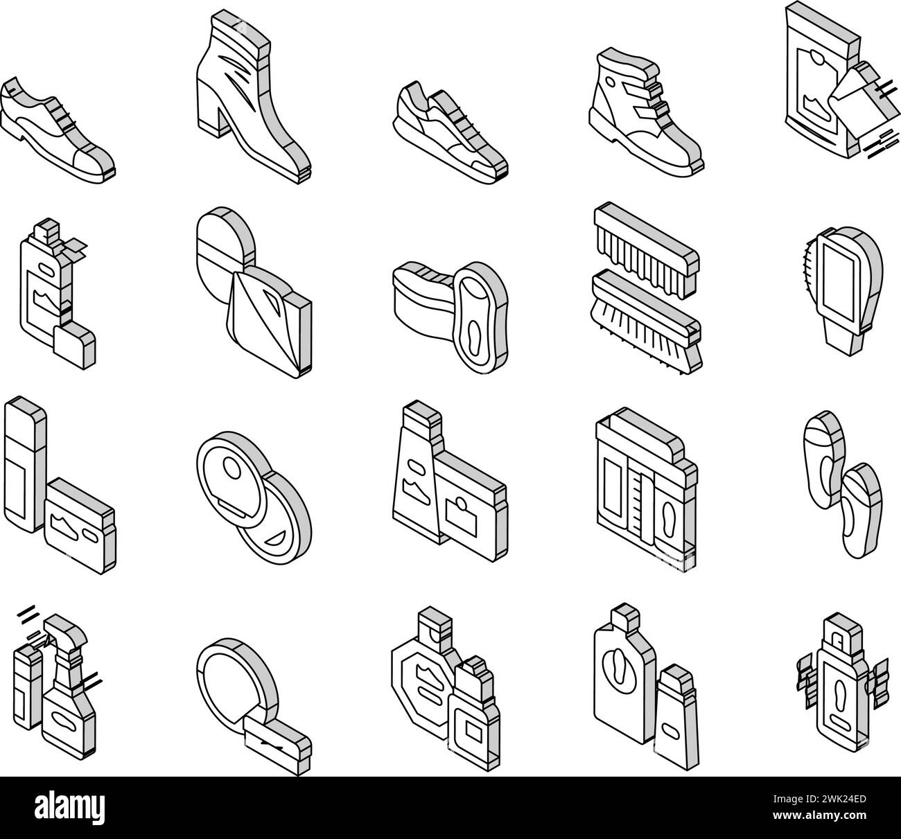 Shoe Care Accessories Collection Isometric Icons Set Vector Stock