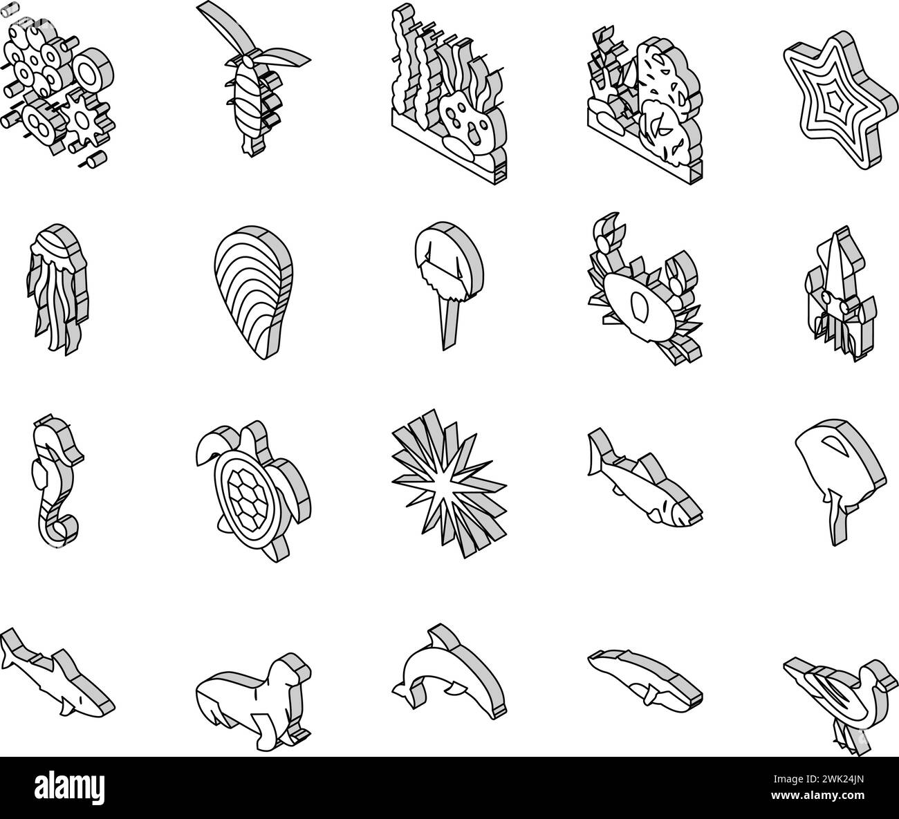 Ocean Underwater Life Collection isometric icons set vector Stock ...