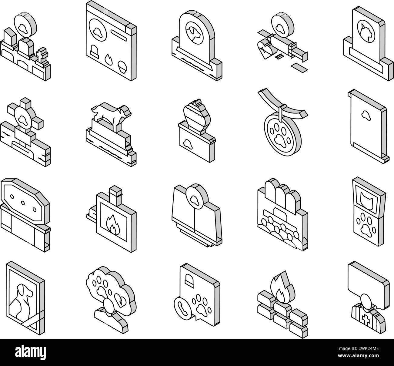 Pet Funeral Cemetery Collection isometric icons set vector Stock Vector ...