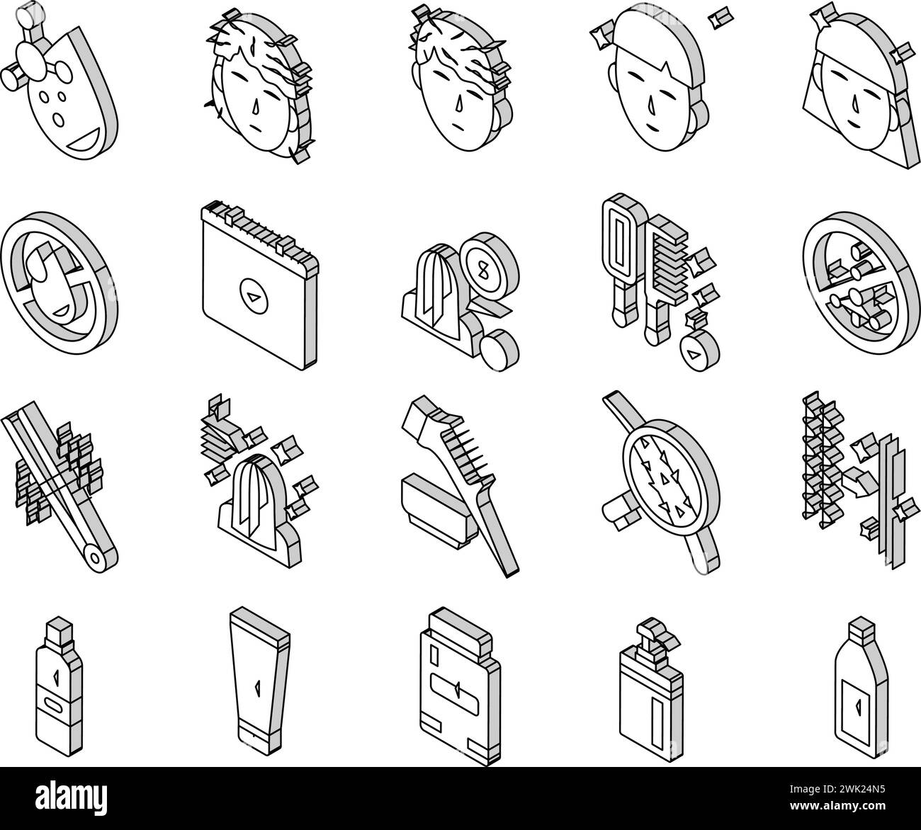 Keratin Hair Procedure Collection isometric icons set vector Stock ...