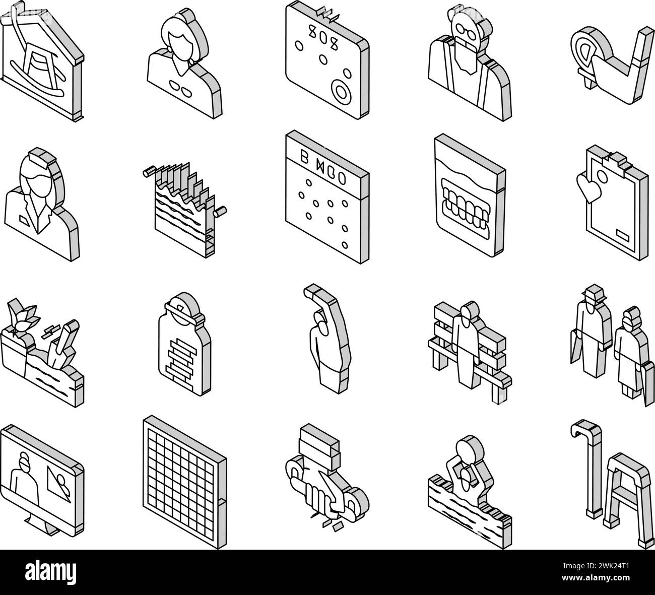Elderly People Care Collection isometric icons set vector Stock Vector ...