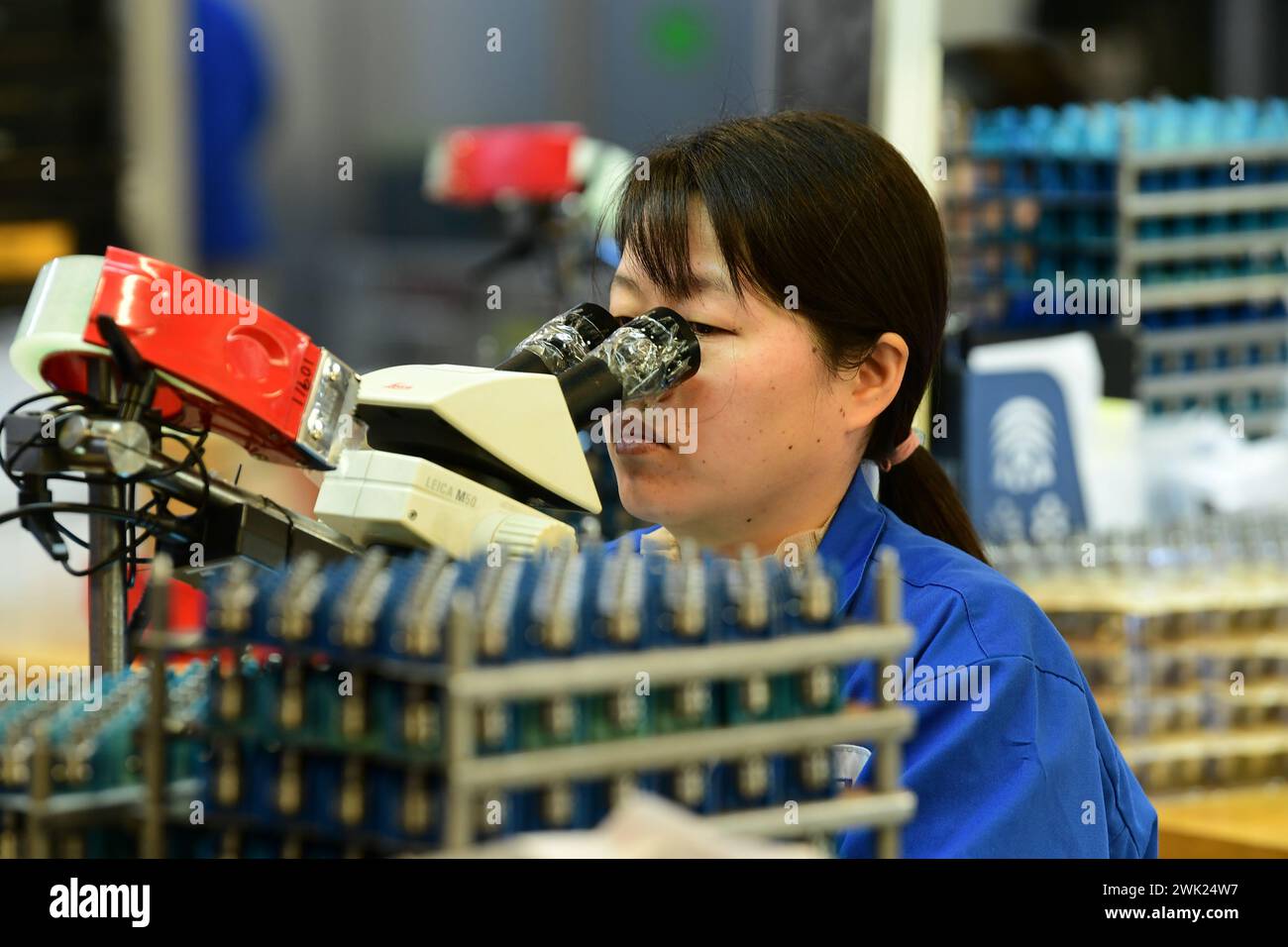 TAICANG, CHINA - FEBRUARY 18, 2024 - Employees inspect parts and ...