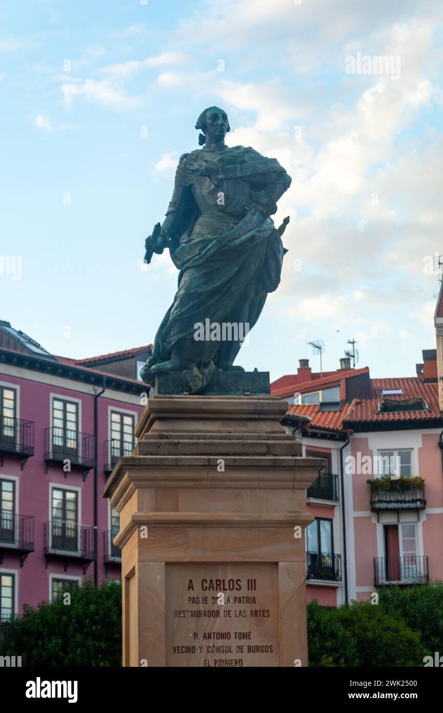 Burgos, Spain - August 22, 2023: Monument of King Carlos III of Spain ...