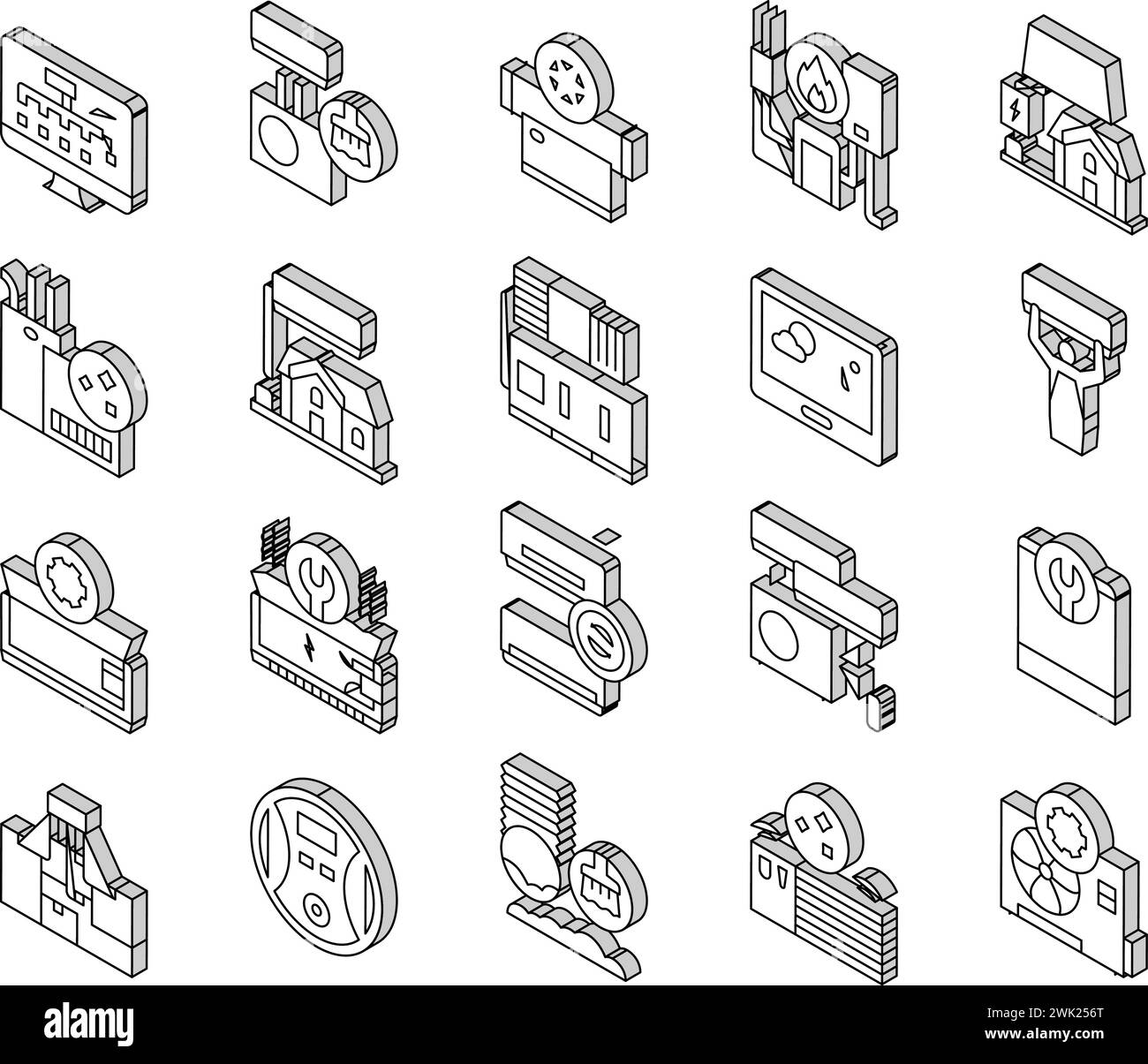 Conditioning System Electronics Isometric Icons Set Vector Stock Vector